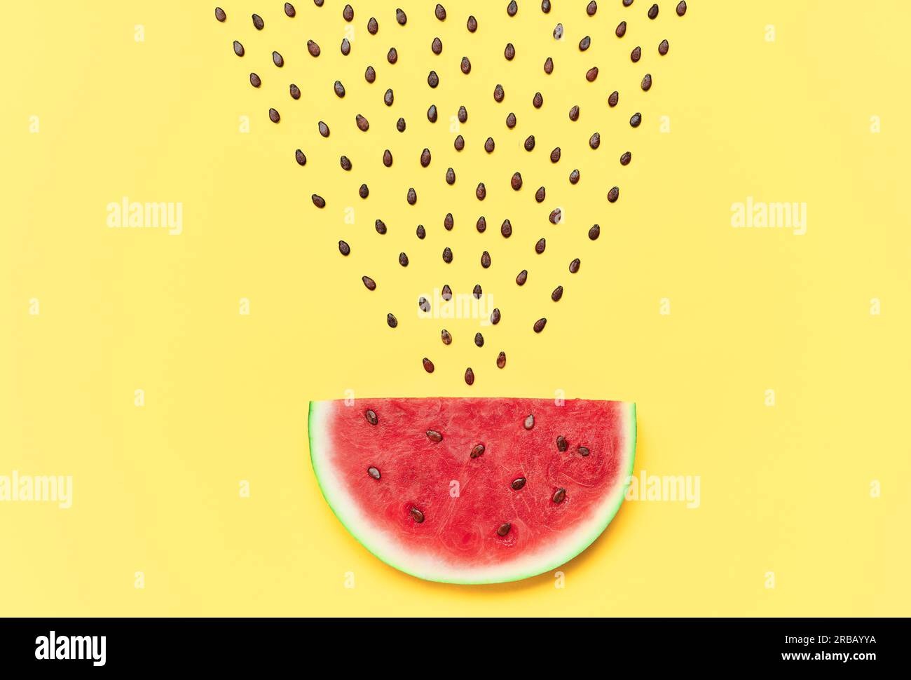 Watermelon slice with seeds on yellow background. Creative layout. food ...