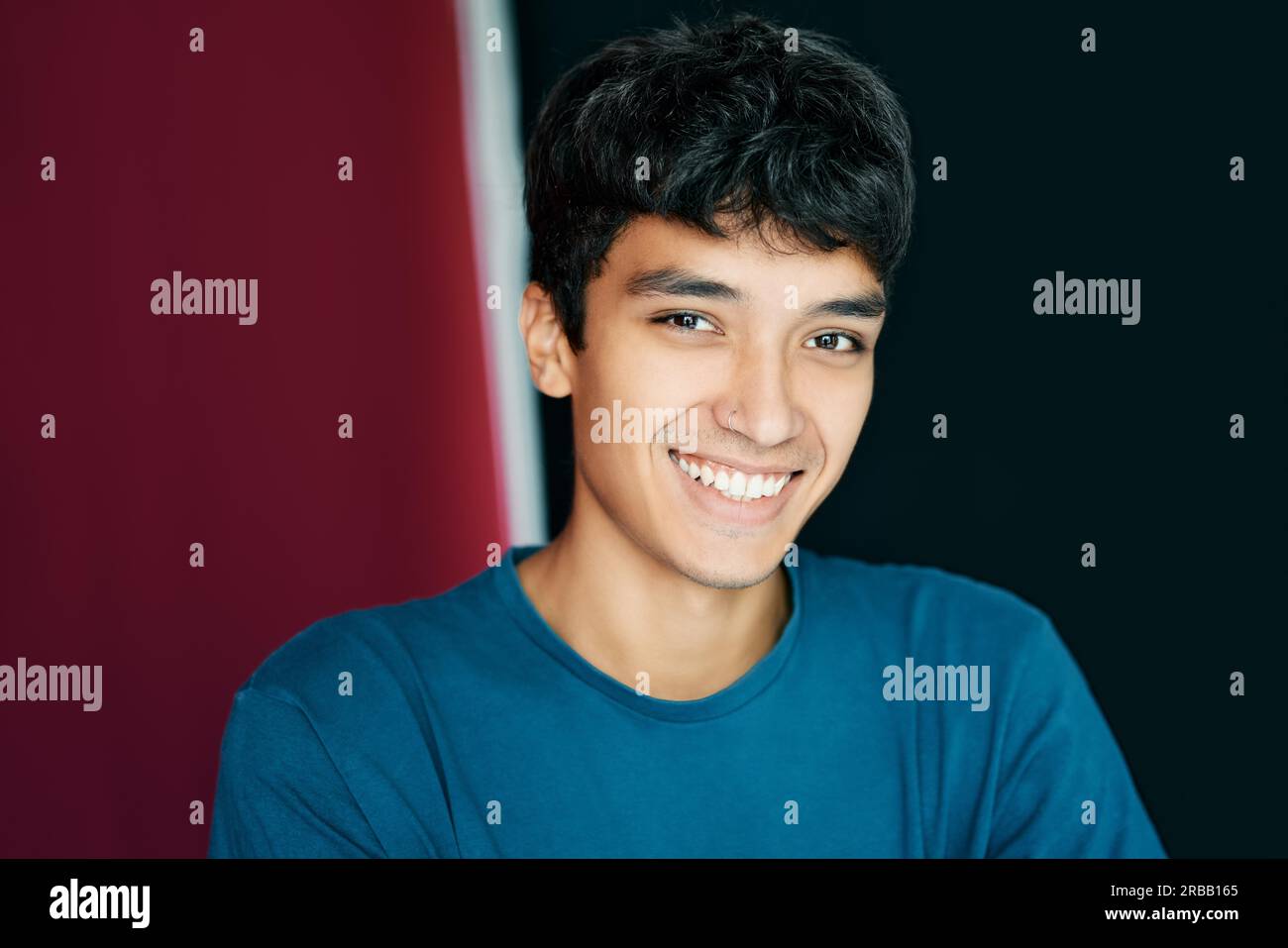 Close up portrait of young smiling man looking to camera. Man beauty ...