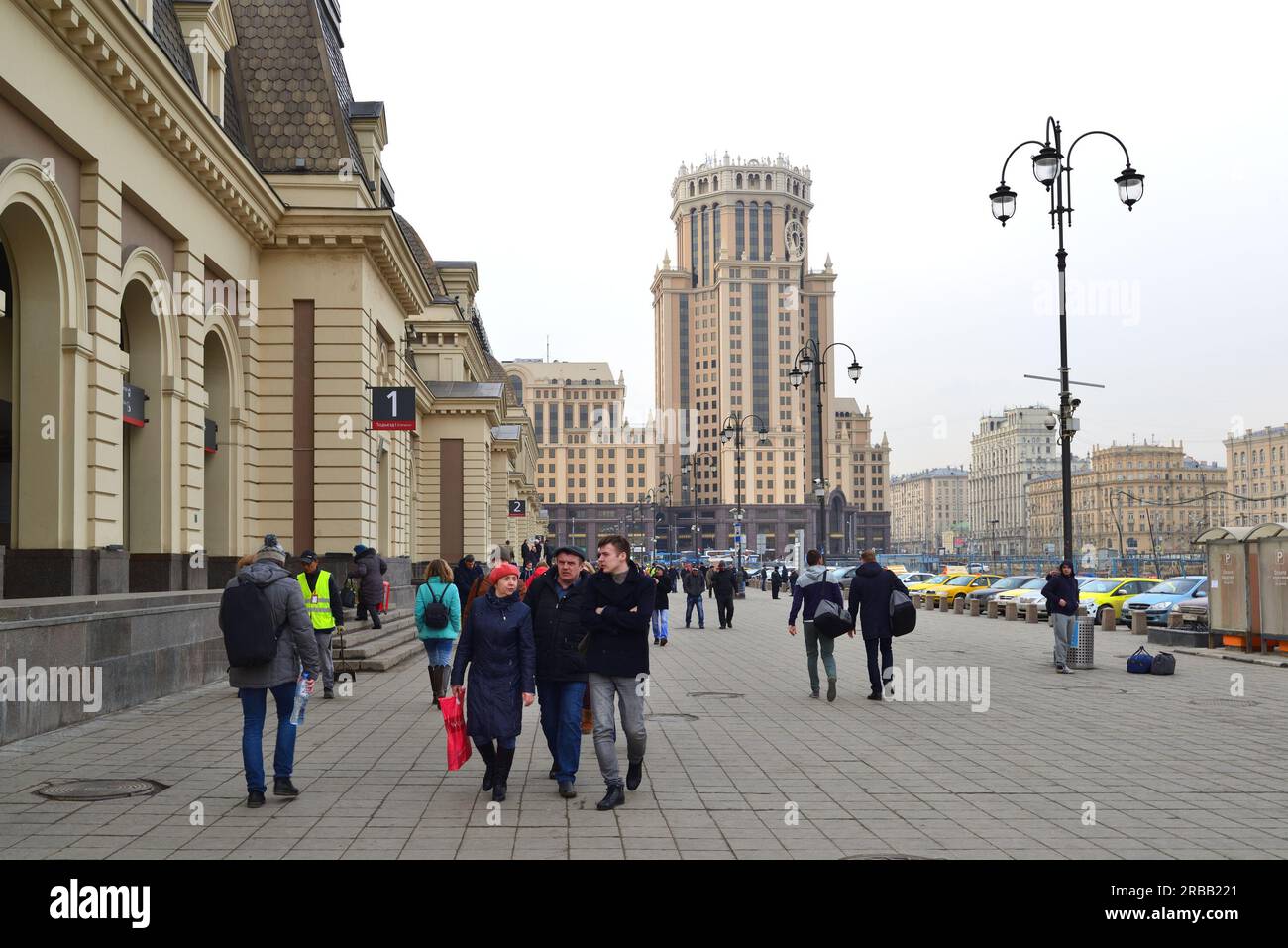 Moscow, Russia - March 11. 2017. Square in front of Paveletsky railway ...