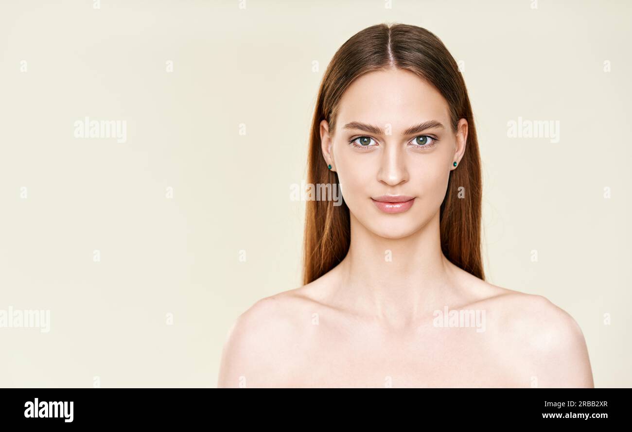 Beauty young woman portrait with copy space. Spa model, clean skin care ...