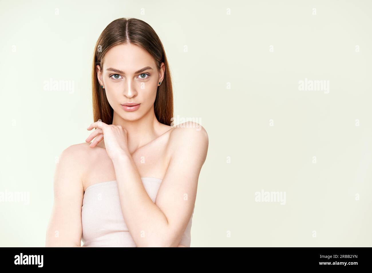 Beauty young woman portrait with natural make up and copy space on ...