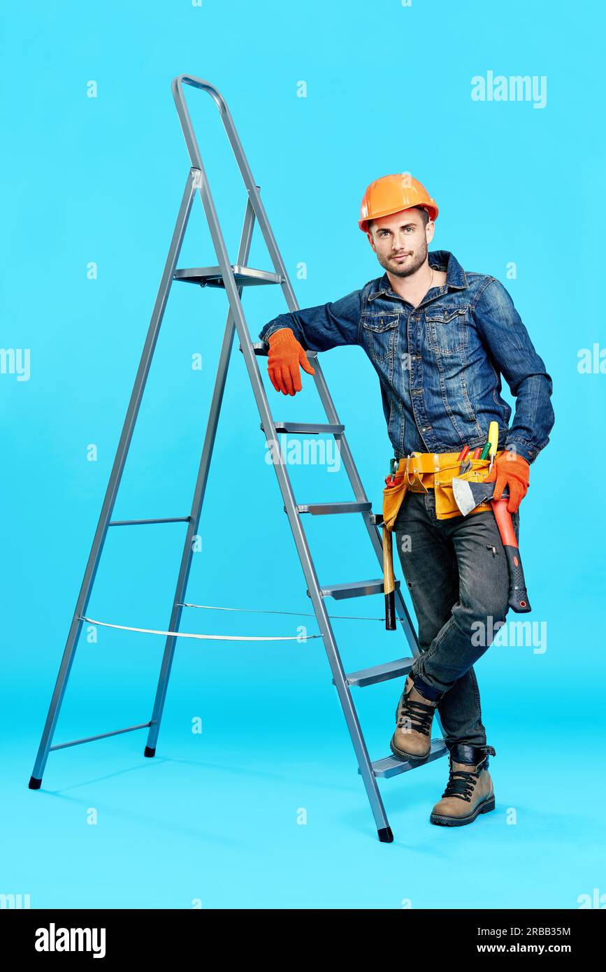Construction worker climbing ladder hi-res stock photography and images ...