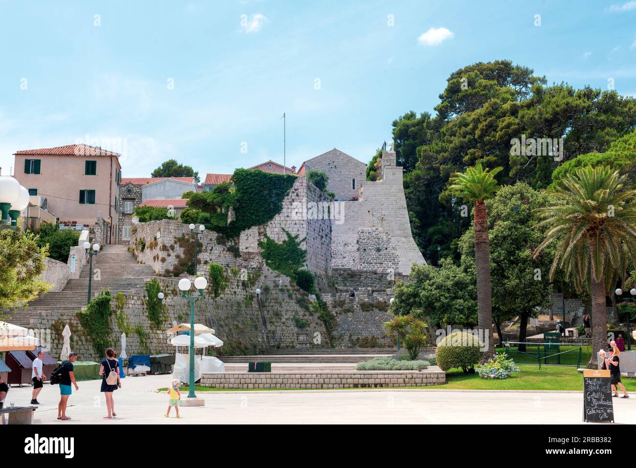 Rab Croatia - 4 July 2023: Main square of Rab town with walking people ...