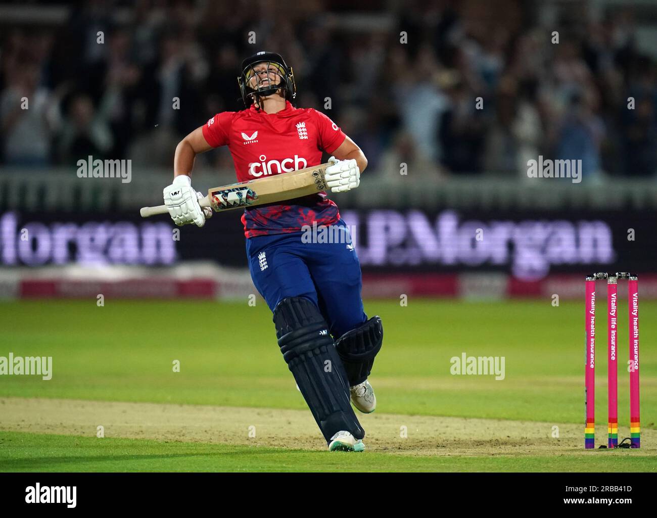 England's Danielle Gibson celebrates making the winning run during the ...