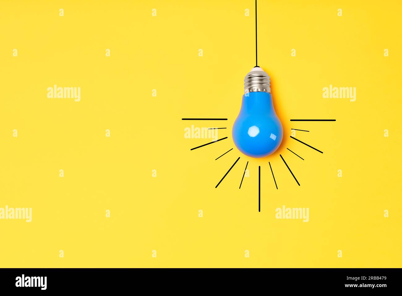 Concept creative idea with lightbulb on yellow background with copy space. Solution symbol ...
