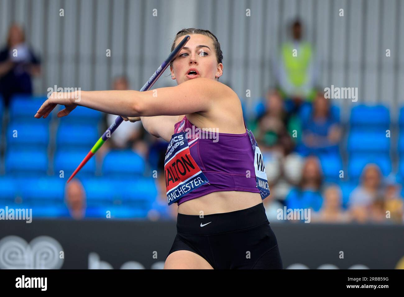 Bekah Walton throws the javelin during the UK Athletics Championships ...