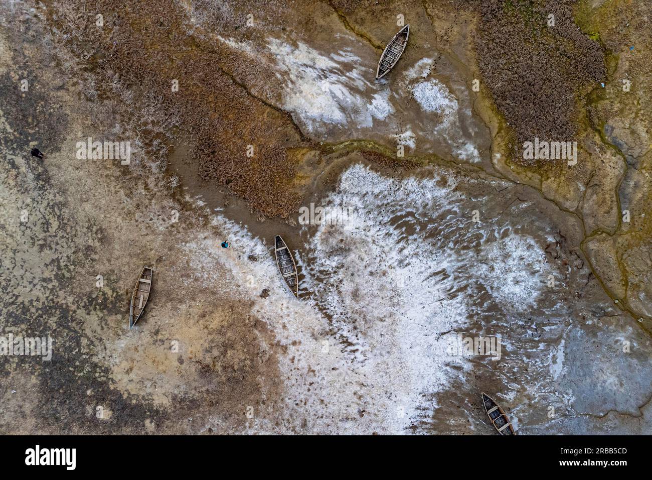 Aerial of the salty grounds of the Aral lake, Aralsk, Aral lake ...