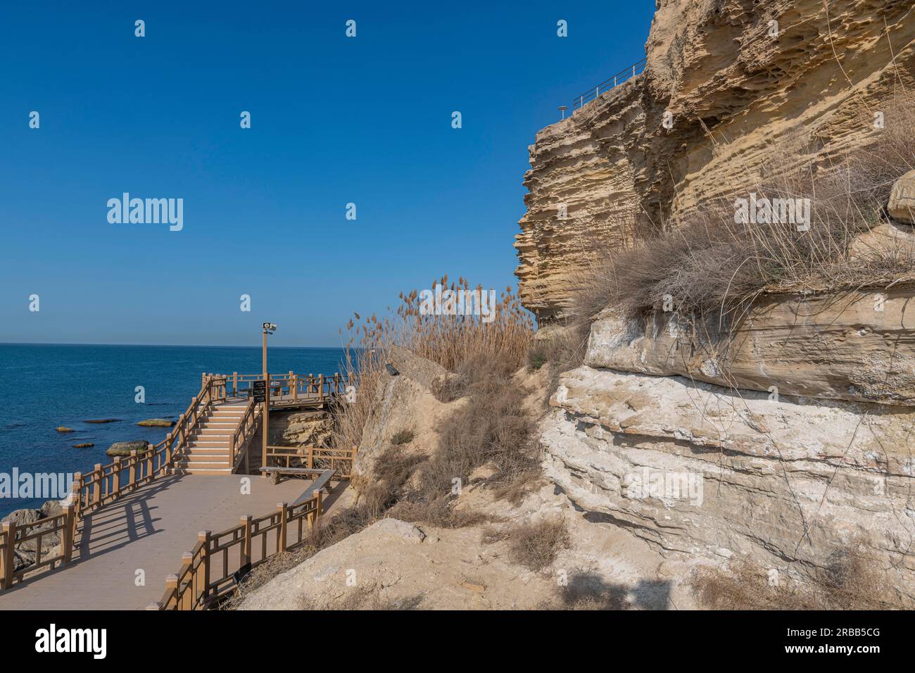 Aktau sandstone cliffs and promenade, Aktau, Caspian sea, Kazakhstan ...