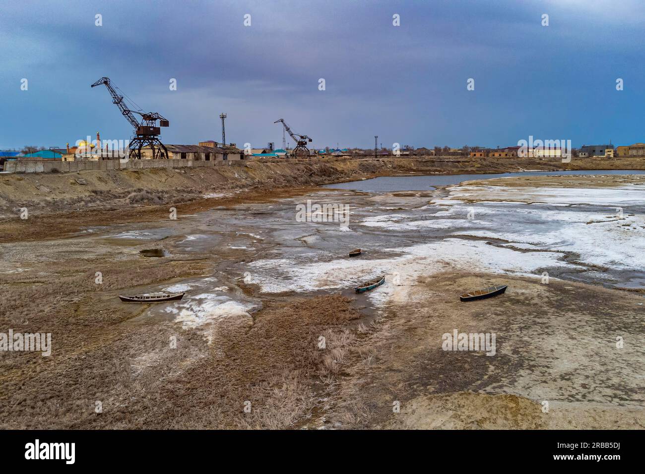 Aerial of the Aral lake and Aralsk, Aral lake, Kazakhstan Stock Photo ...