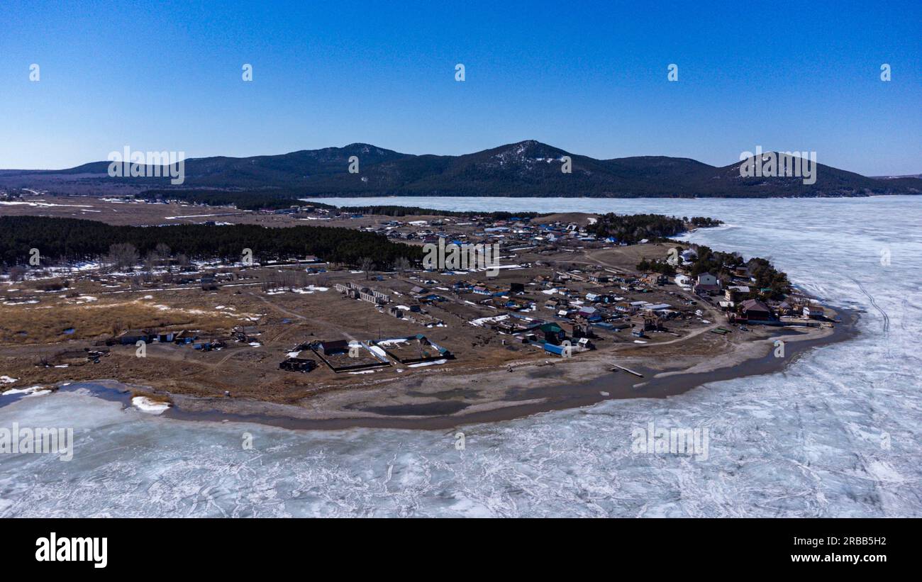 Aerial from the Imantau lake, Imantau, Kokshetau National Park ...