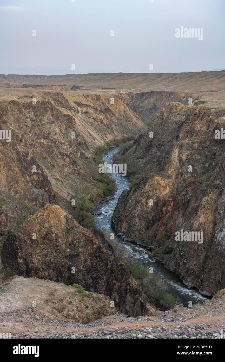 Aerial of the Charyn gorge and river, Tian Shan, Kazakhstan Stock Photo ...