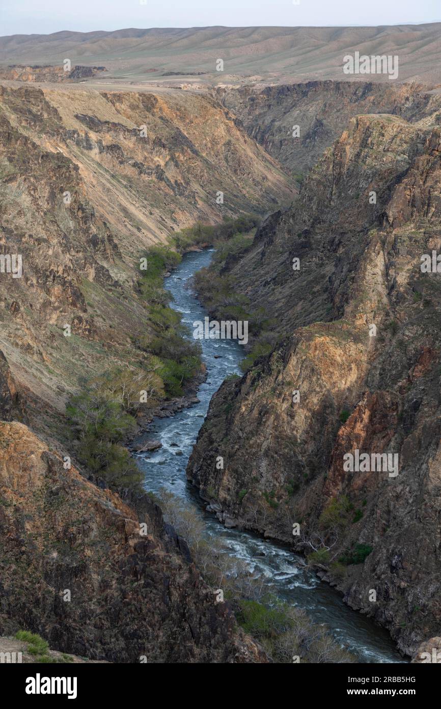 Aerial of the Charyn gorge and river, Tian Shan, Kazakhstan Stock Photo ...
