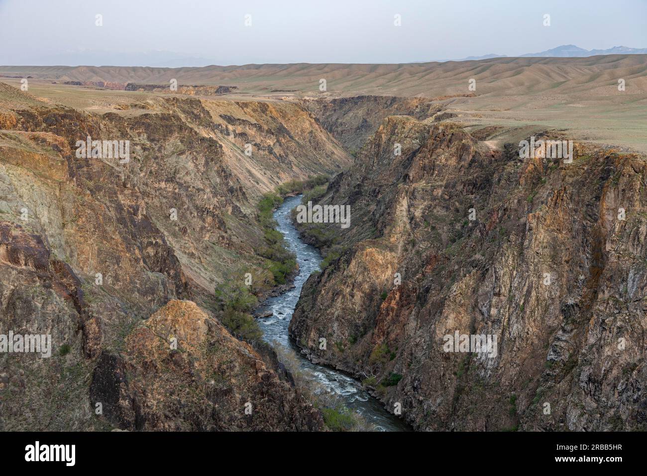 Aerial of the Charyn gorge and river, Tian Shan, Kazakhstan Stock Photo ...