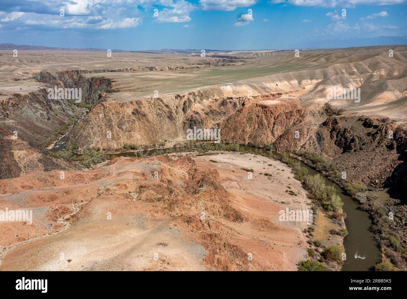 Aerial of the Charyn gorge and river, Tian Shan, Kazakhstan Stock Photo ...
