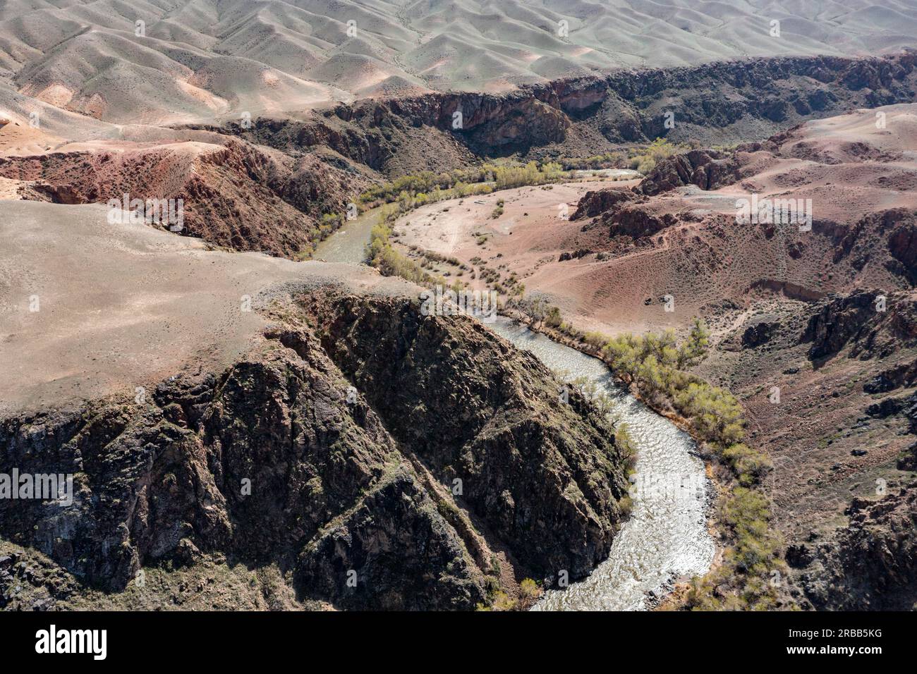Aerial of the Charyn gorge and river, Tian Shan, Kazakhstan Stock Photo ...