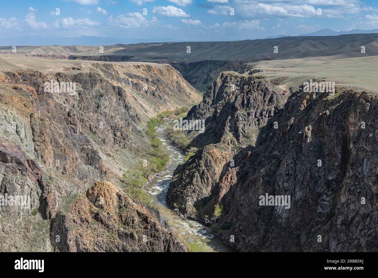 Aerial of the Charyn gorge and river, Tian Shan, Kazakhstan Stock Photo ...