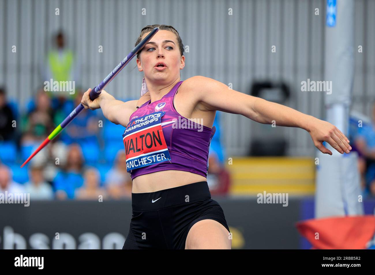 Bekah Walton throws the javelin during the UK Athletics Championships ...