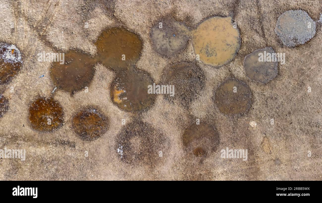 Aerial of crater lake mounds on lake Tengiz, Korgalzhyn Nature Reserve ...