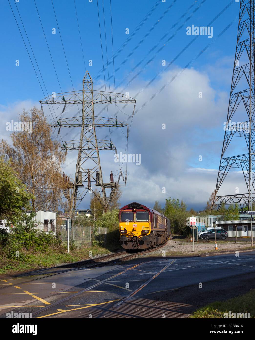 DB Cargo rail class 66 diesel locomotive 66053 hauling a freight train ...