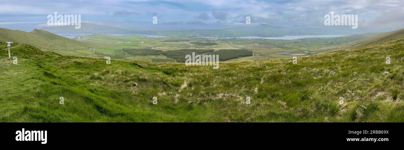 View, panorama from the Ring of Skellig, Kerry, Ireland, Ba Fhionain ...