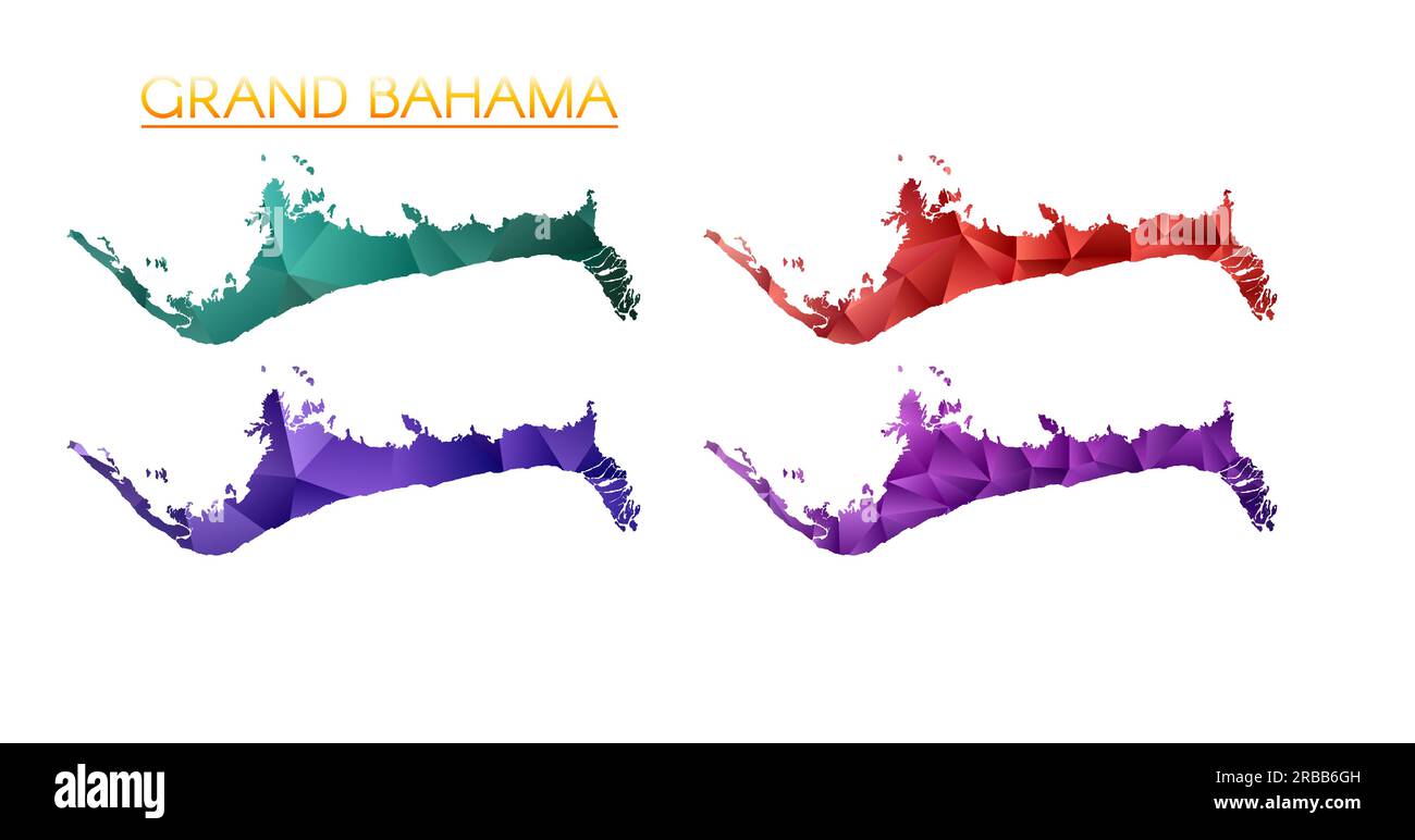 Set of vector polygonal maps of Grand Bahama. Bright gradient map of ...