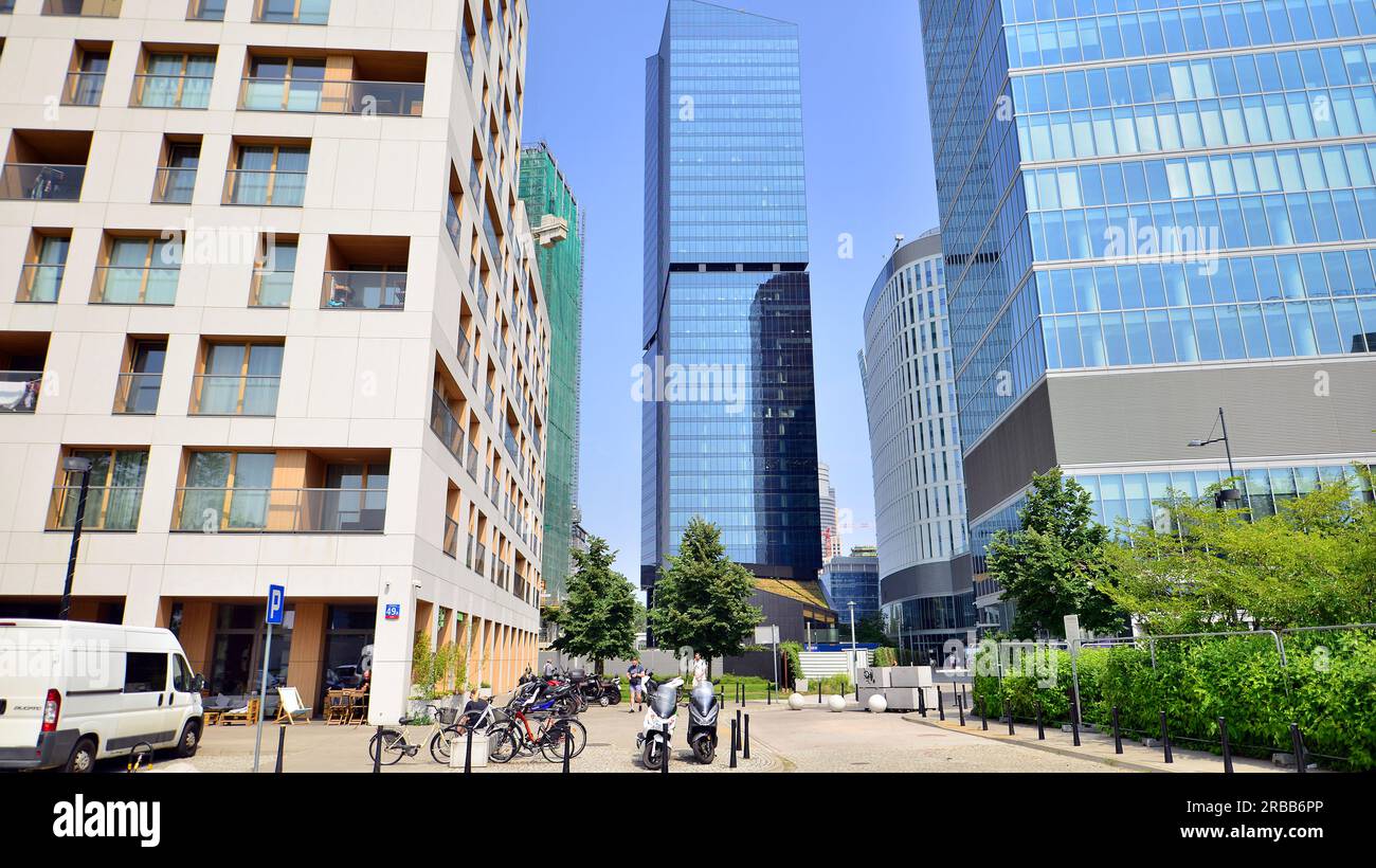 Warsaw, Poland. 5 July 2023. Roundabout Daszynski. Skyscrapers in the ...