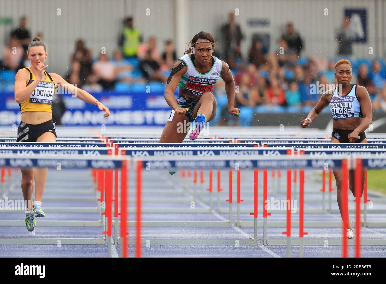 Cindy Sember wins her heat of the 100m hurdles during the UK Athletics ...