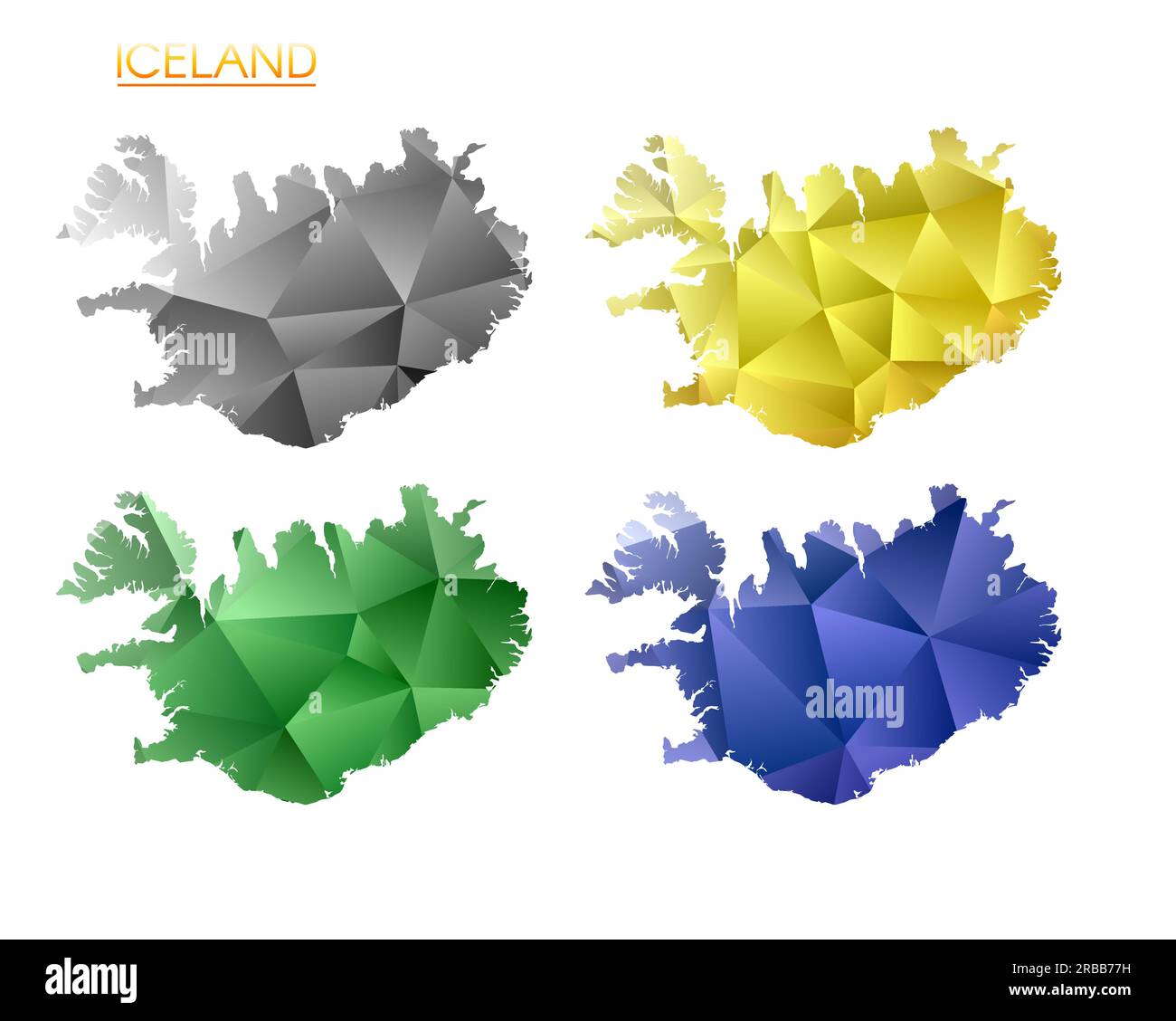 Set of vector polygonal maps of Iceland. Bright gradient map of country ...