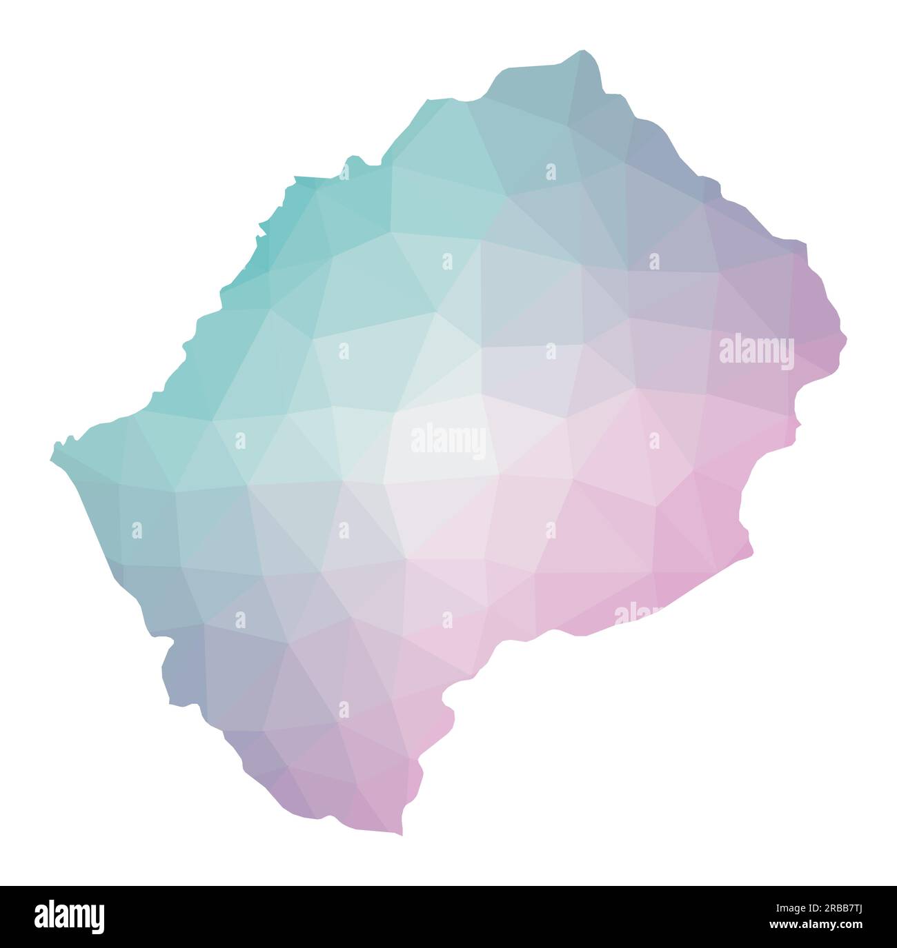 Polygonal map of Lesotho. Geometric illustration of the country in emerald and amethyst colors ...