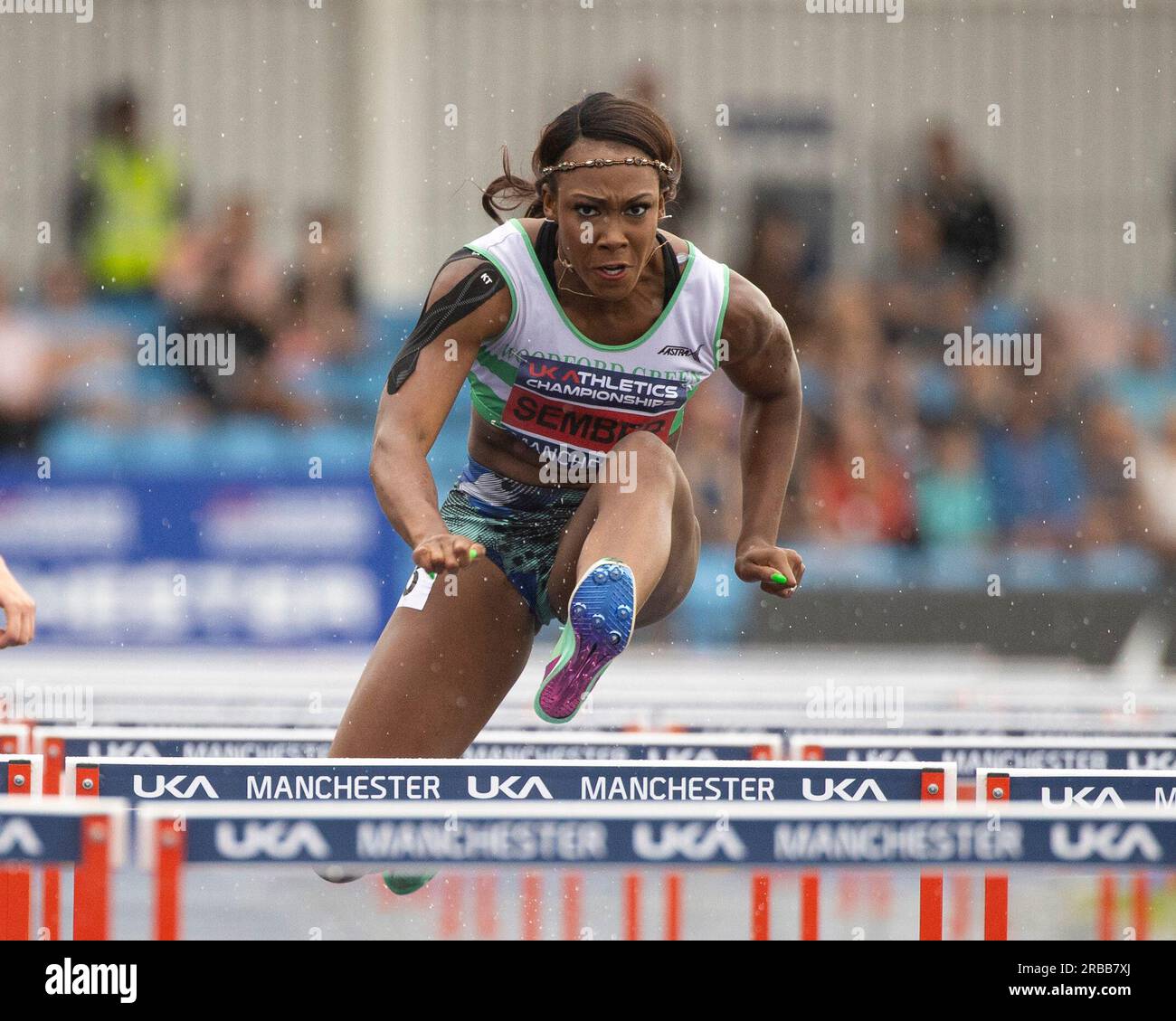 Cindy Sember wins her heat of the 100m hurdles during the UK Athletics ...