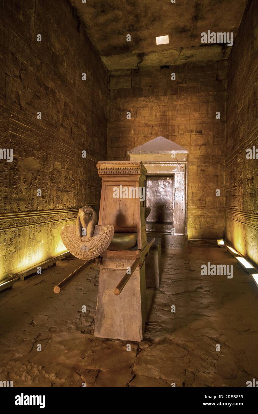 Interior of the Temple of Edfu in the city of Edfu, Egypt. On the bank ...
