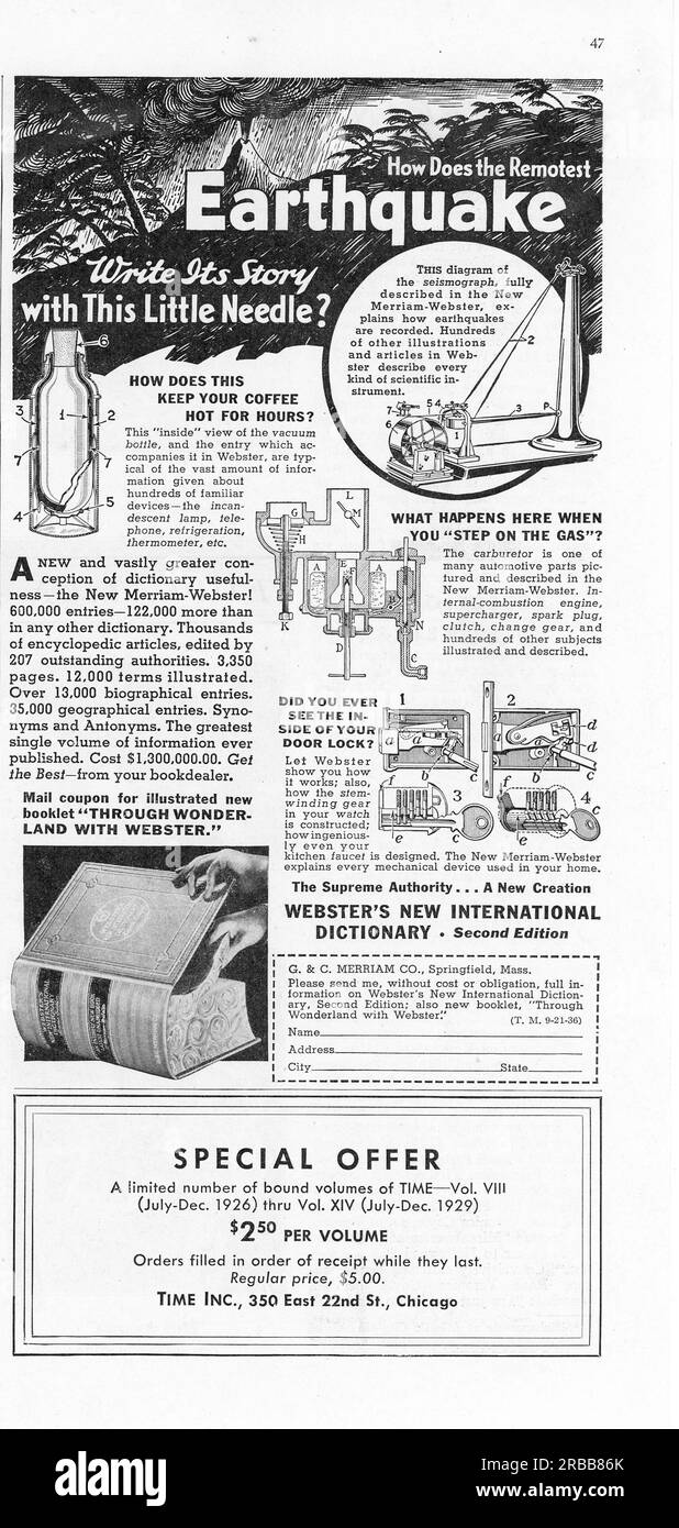 Vintage Time Magazine 21 September 1936 issue advert, USA Stock Photo ...