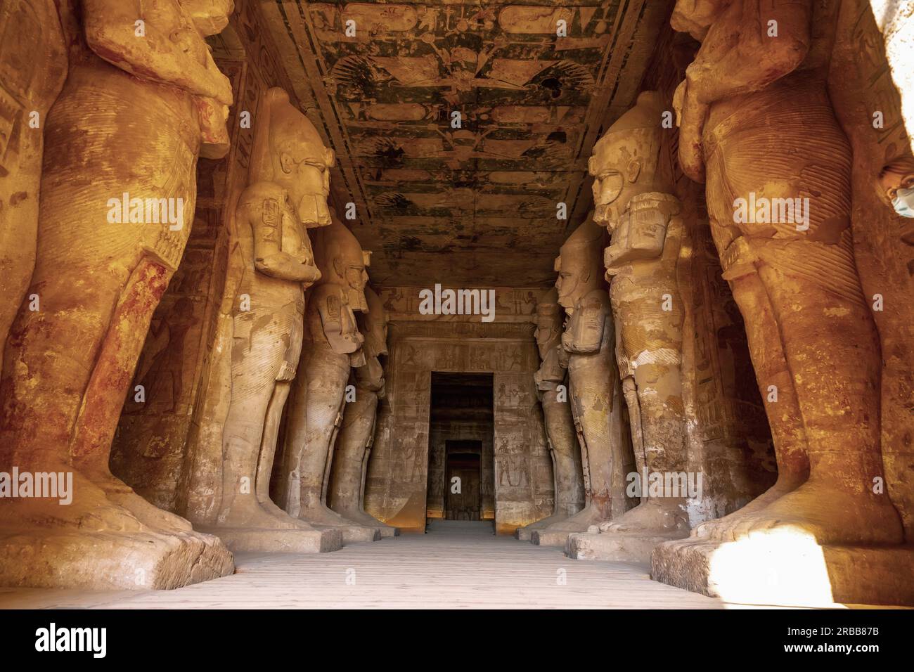 Interior with the sculptures of the pharaohs in the Abu Simbel Temple ...