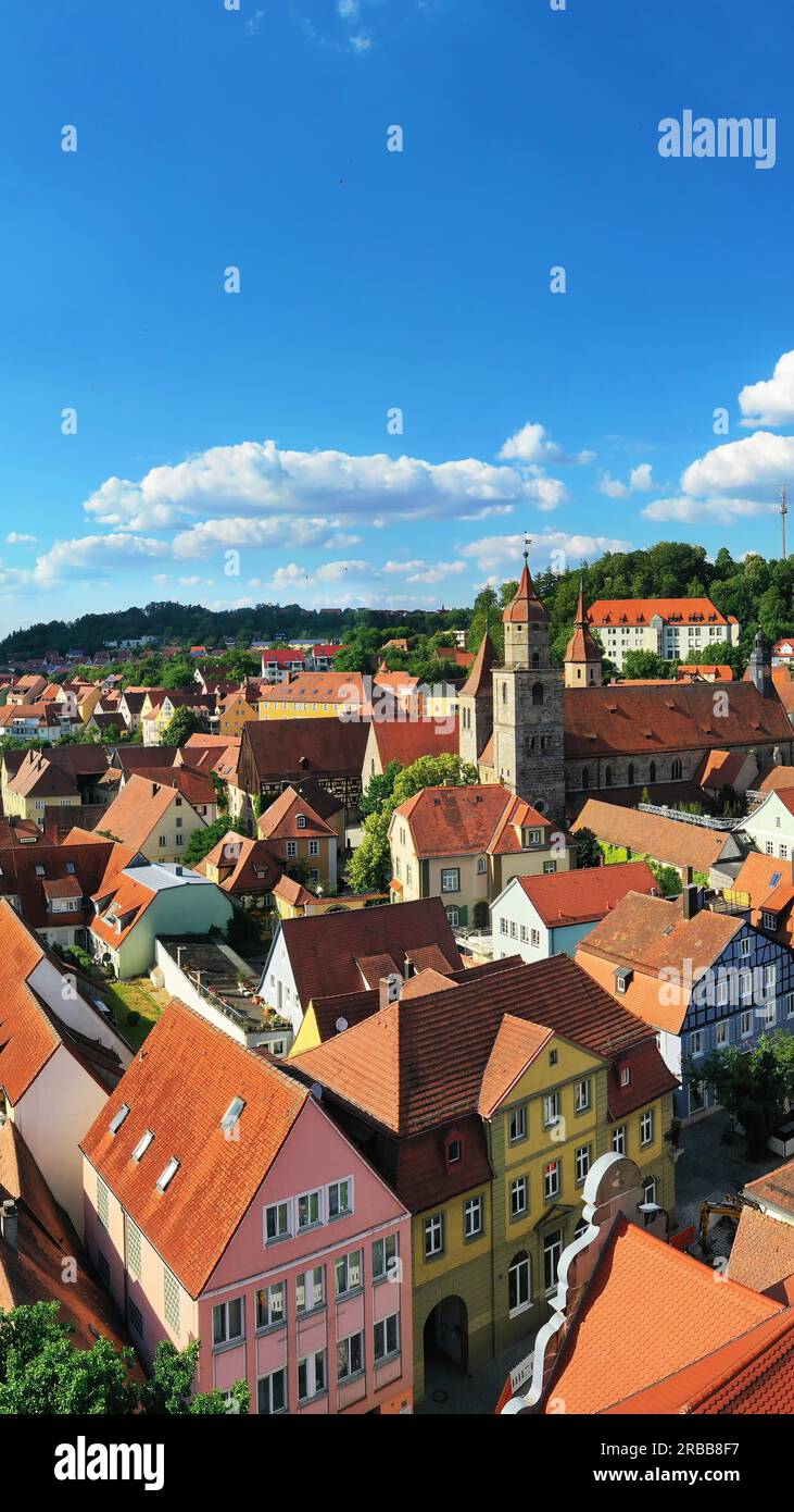 Aerial view of Feuchtwangen with a view of the historic centre of the ...