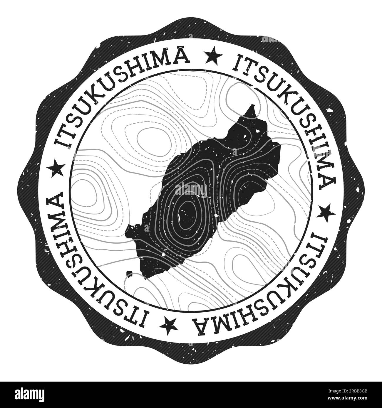 Itsukushima outdoor stamp. Round sticker with map of island with ...