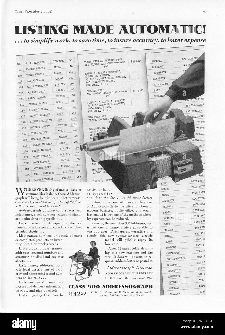 Vintage Time Magazine 21 September 1936 issue advert, USA Stock Photo ...