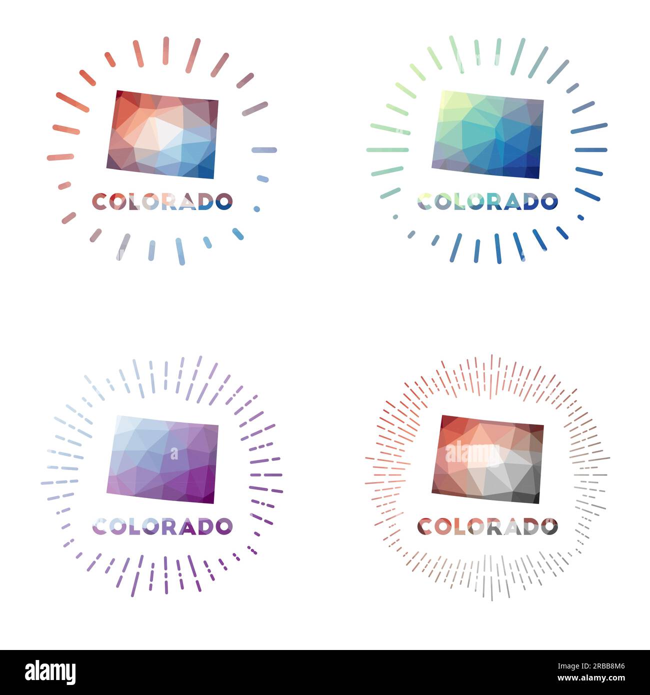 Colorado low poly sunburst set. Logo of US state in geometric polygonal ...