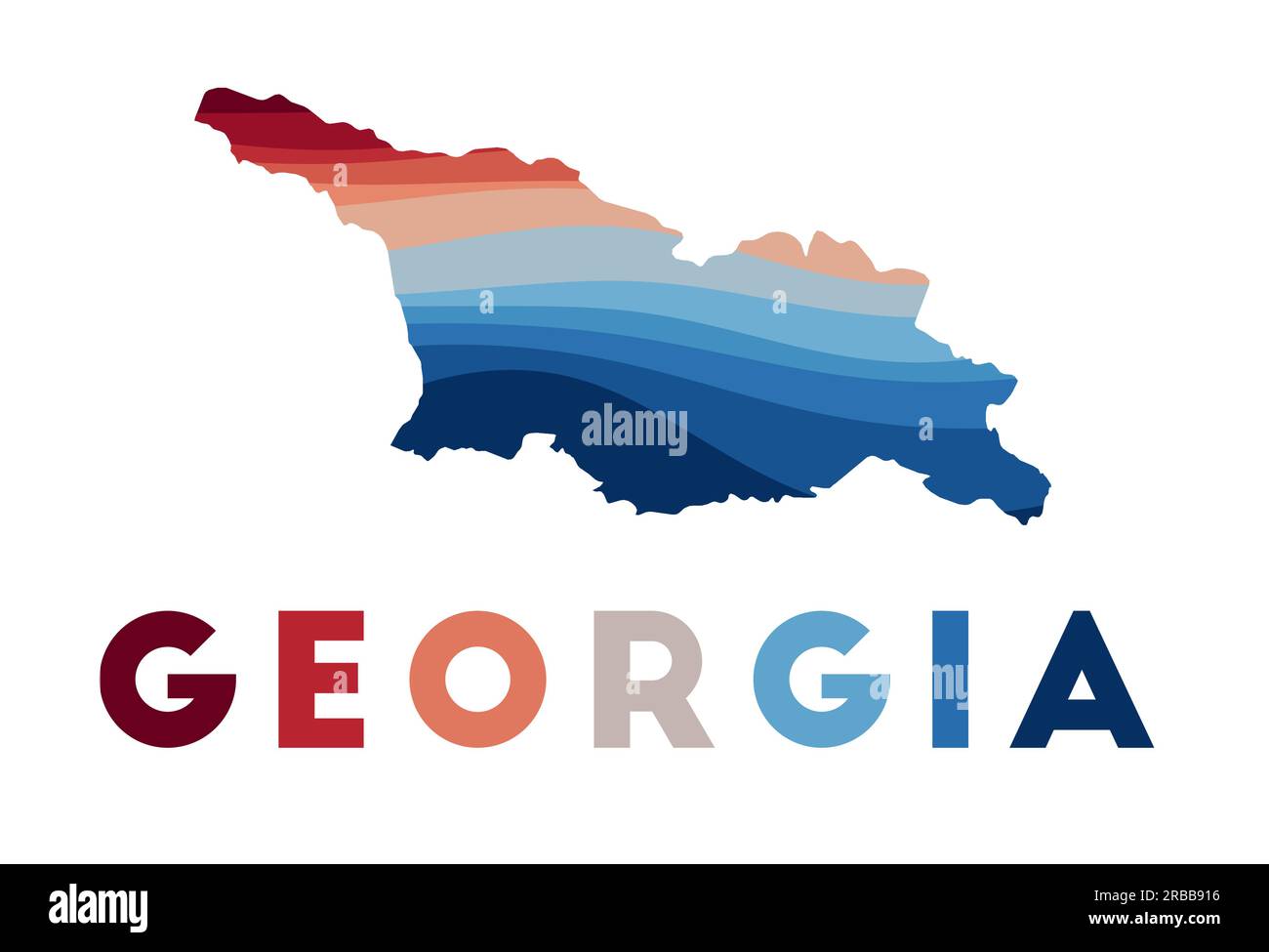 Georgia map. Map of the country with beautiful geometric waves in red and blue colors. Vivid ...