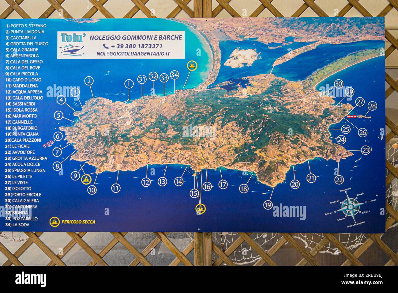 Wall chart in a restaurant shows the 36 beaches, Monte Argentario ...
