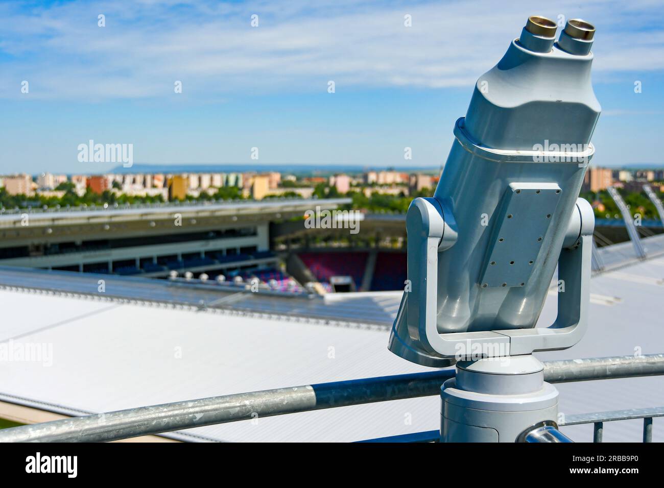 Observation deck with telescope in the background, stadium and ...