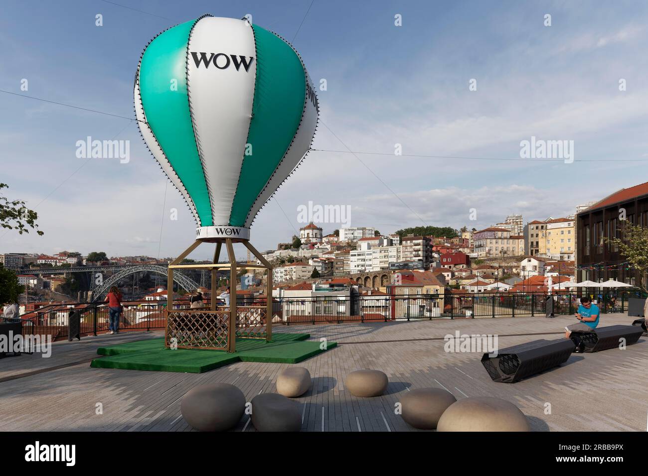 Balloon with lettering WOW, decoration on the terrace of the World of Wine, tourist centre in ...