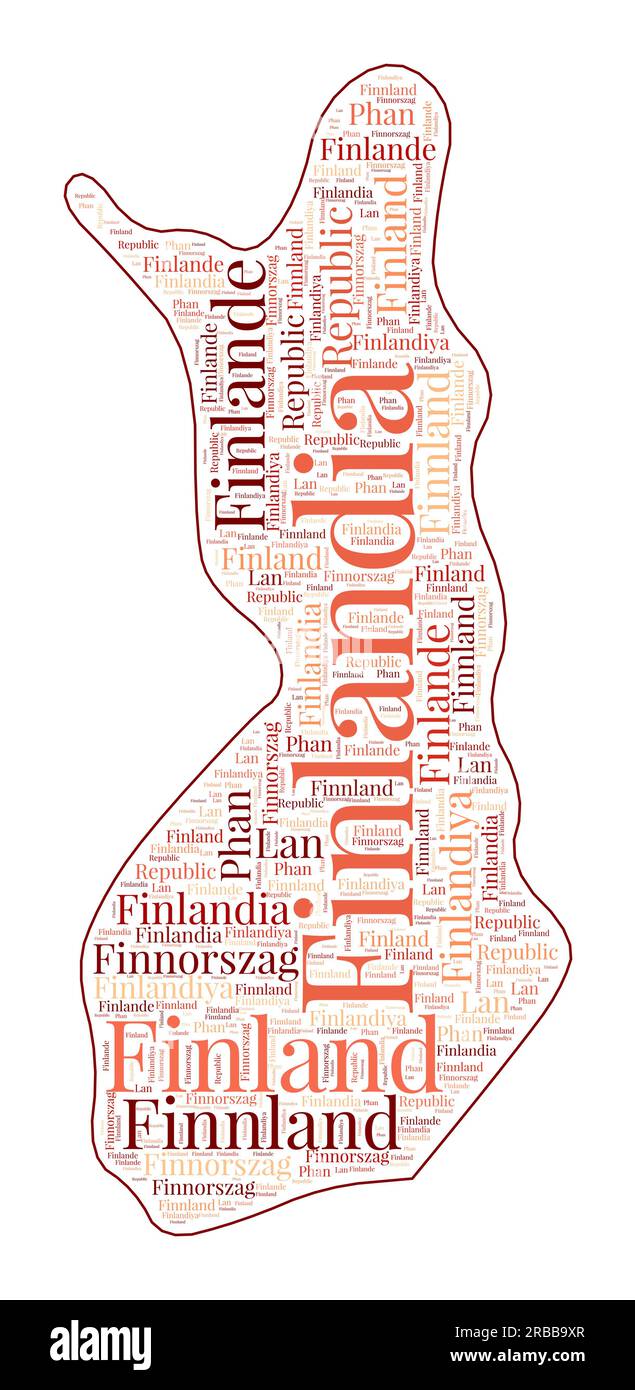 Finland shape filled with country name in many languages. Finland map ...