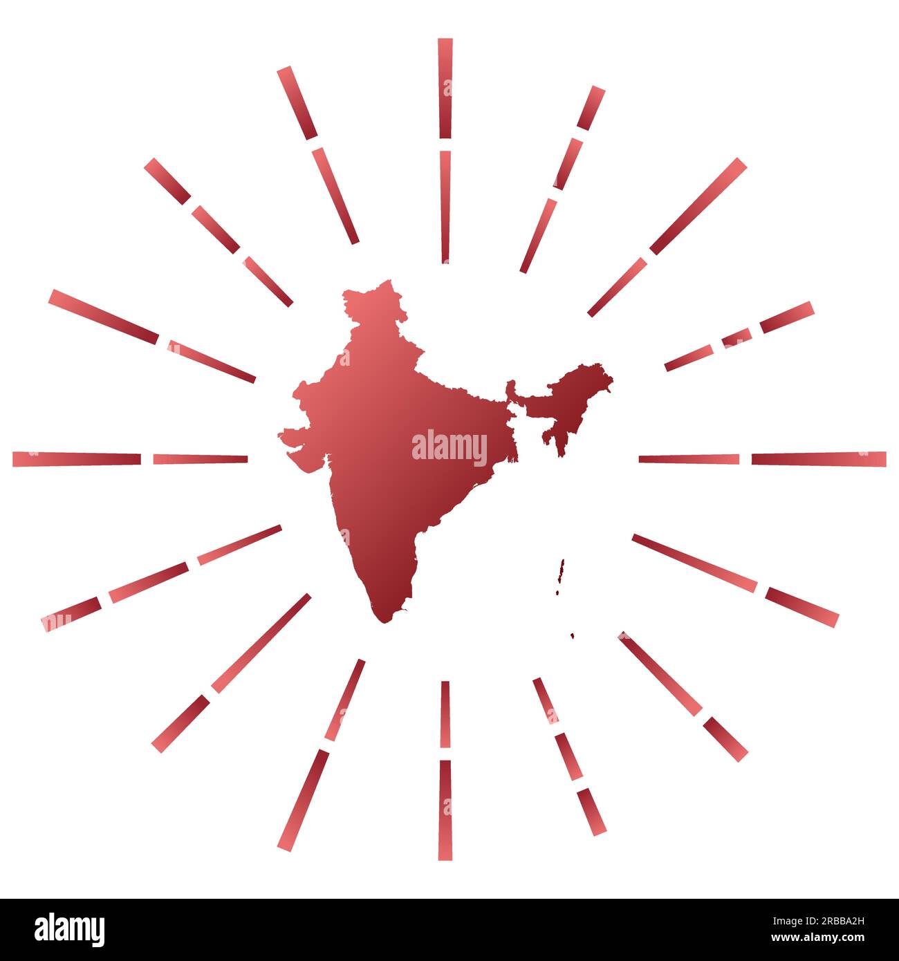 India gradiented sunburst. Map of the country with colorful star rays ...