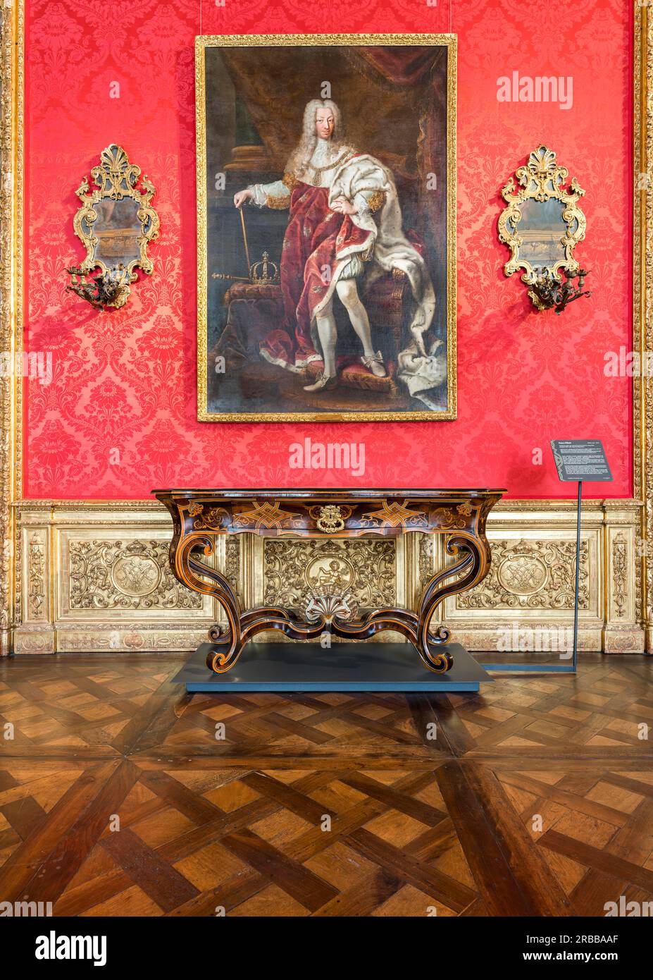 Portrait of Carlo Emanuele II, Wooden table with inlays and marquetry ...