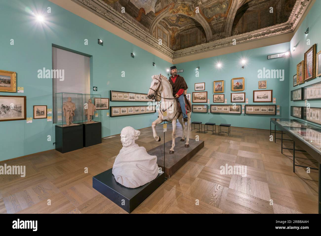 Bust and equestrian statue, Italian freedom fighter Giuseppe Garibaldi ...