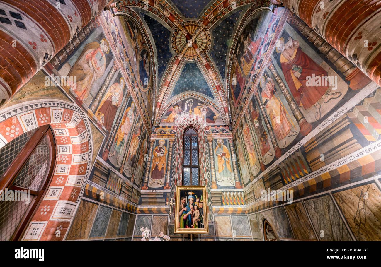 Gothic frescoes around 1400, Chapel, Cappella delle Grazie, San Domenico, Turin, Piedmont, Italy ...