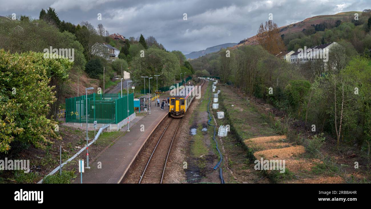 Transport For Wales class 150 sprinter train calling at Dinas Rhondda ...