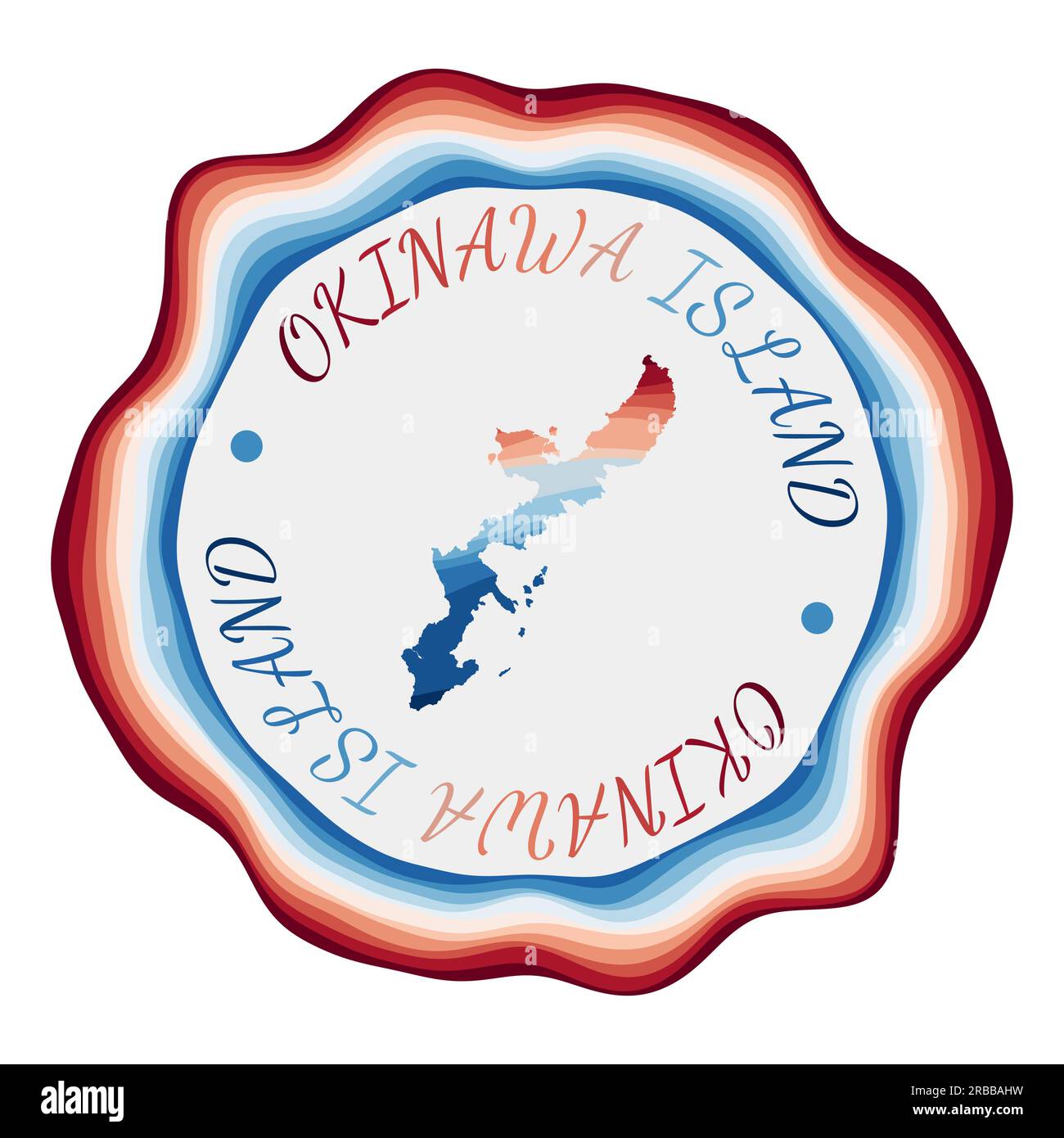 Okinawa Island badge. Map of the island with beautiful geometric waves ...
