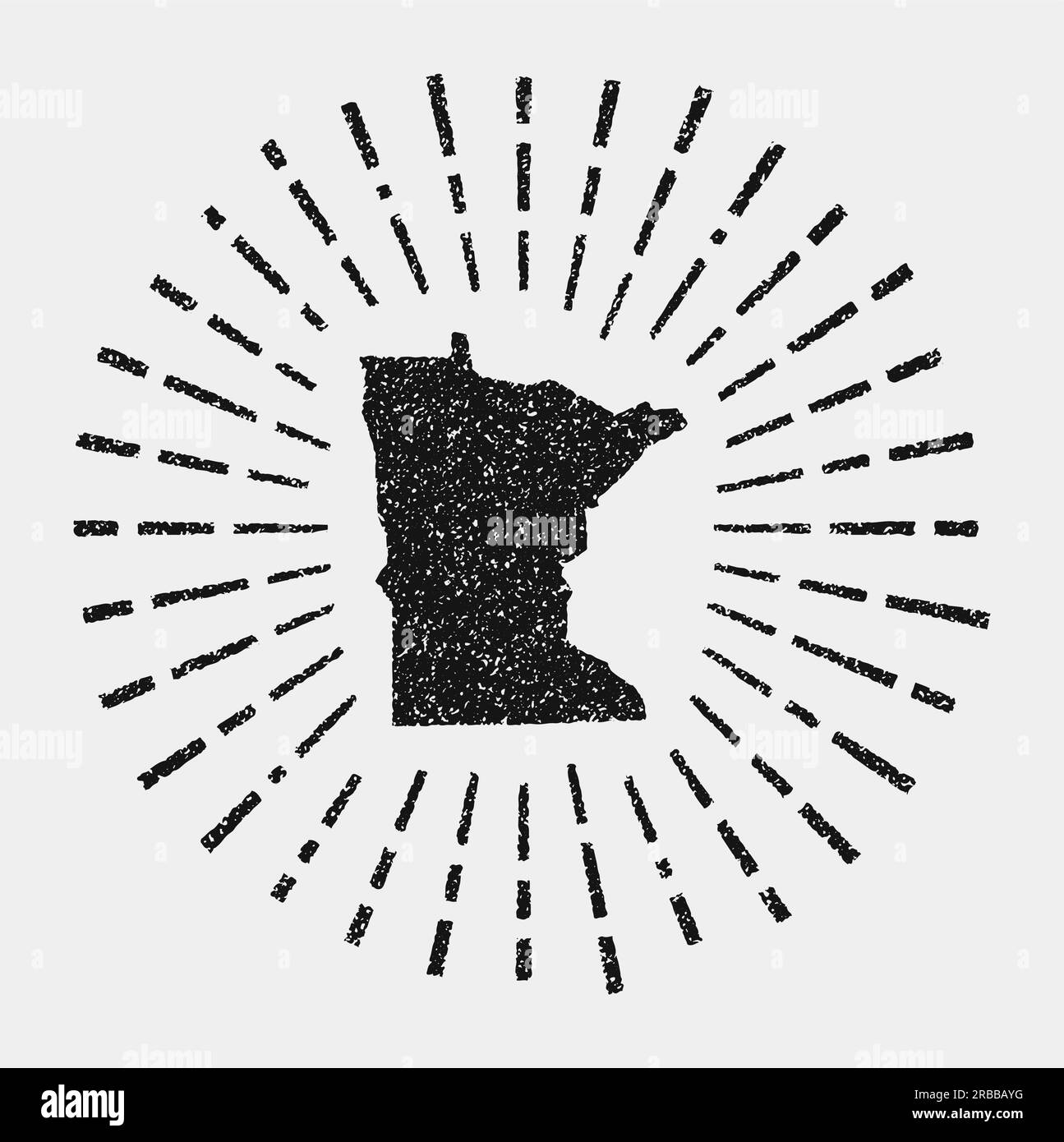 Vintage map of Minnesota. Grunge sunburst around the US state. Black ...