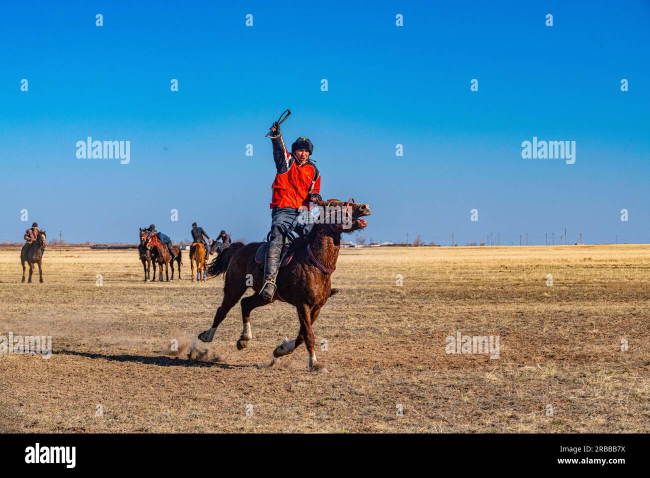 Kokpar player on his horse, Kokpar, national horse game, Kazakhstan ...